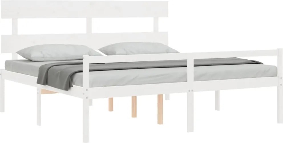 Postel s čelem pro seniory bílý 200x200 cm masivní dřevo 3195372