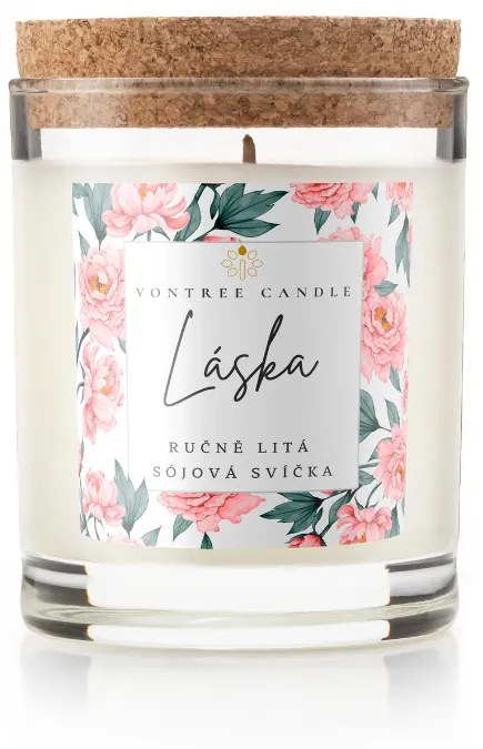 Sójová svíčka VONTREE CANDLE ❤ Láska | Maliny, Liči, Růže, Jasmín. Pivoňka | 175 g Typ víčka: BEZ VÍČKA