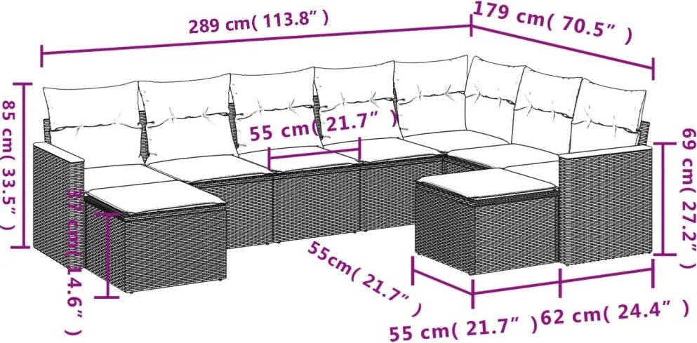9dílná zahradní sedací souprava s poduškami černá polyratan 3258941