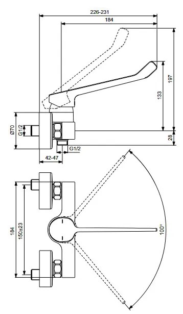 Ideal Standard Cerabase - Sprchová baterie nástěnná s lékařskou pákou, chrom BD490AA