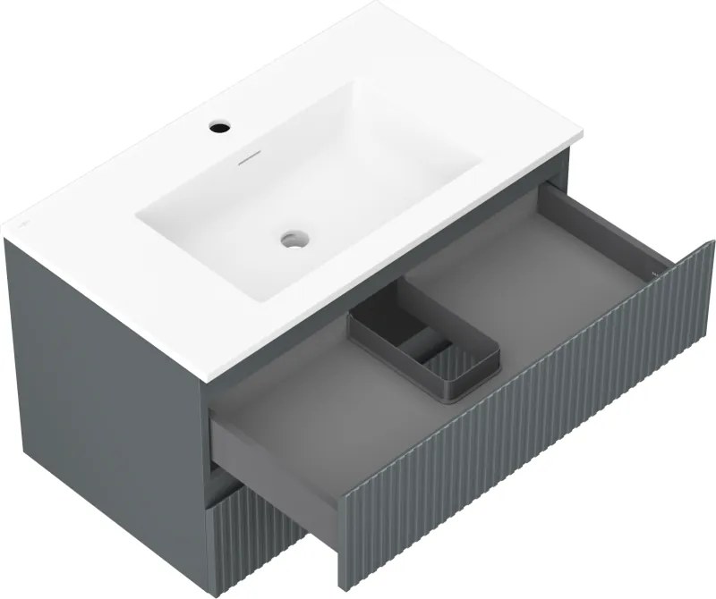 Mexen Rivel, koupelnová skříňka 80 cm s umyvadlem Otis, 2 zásuvky, drážkovaná, grafitová matná/bílá matná, 91A20-08047-2-BFF66-W18M0