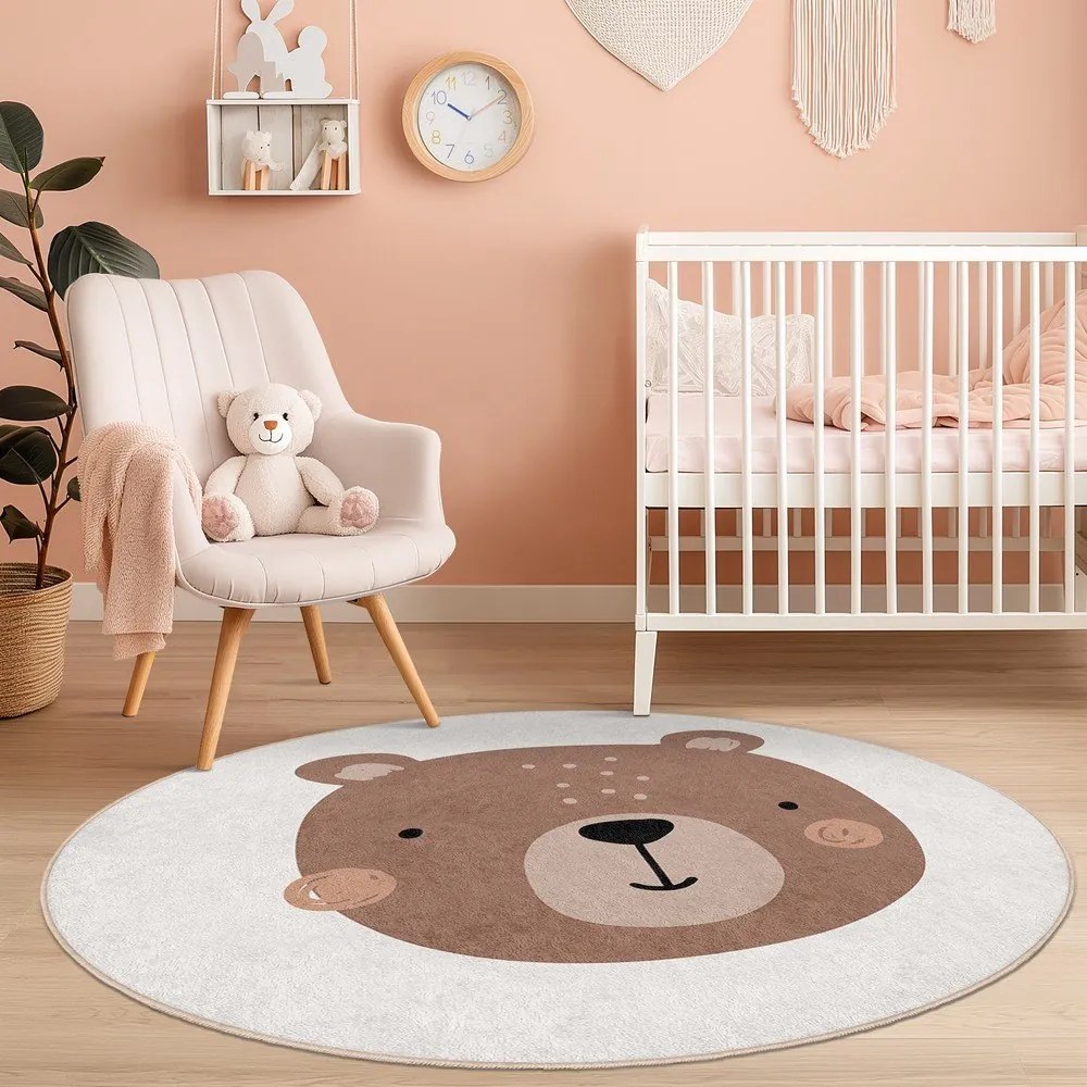 Hnědý/krémový pratelný dětský koberec ø150 cm Teddy Bear – Mila Home