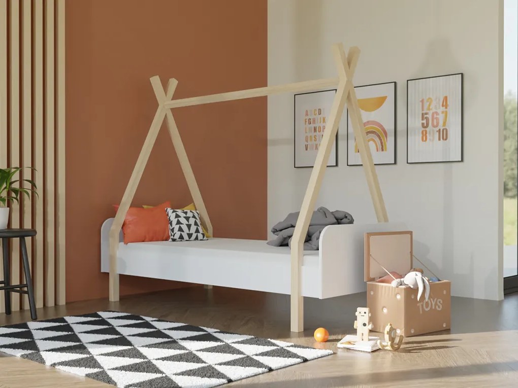 Benlemi Dětské domečkové jednolůžko MODULAR ve tvaru teepee Zvolte rozměr: 90x200 cm, Zvolte variantu: Bez čela