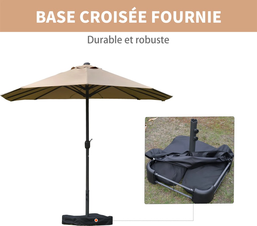 Outsunny Zahradní Parasol Dvojitý Obdélníkový 4,6L x 2,7W x 2,4H m s Kličkou pro Otevírání a Zavírání, S Písky a Základem, pro Balkon a Bazén, Khaki