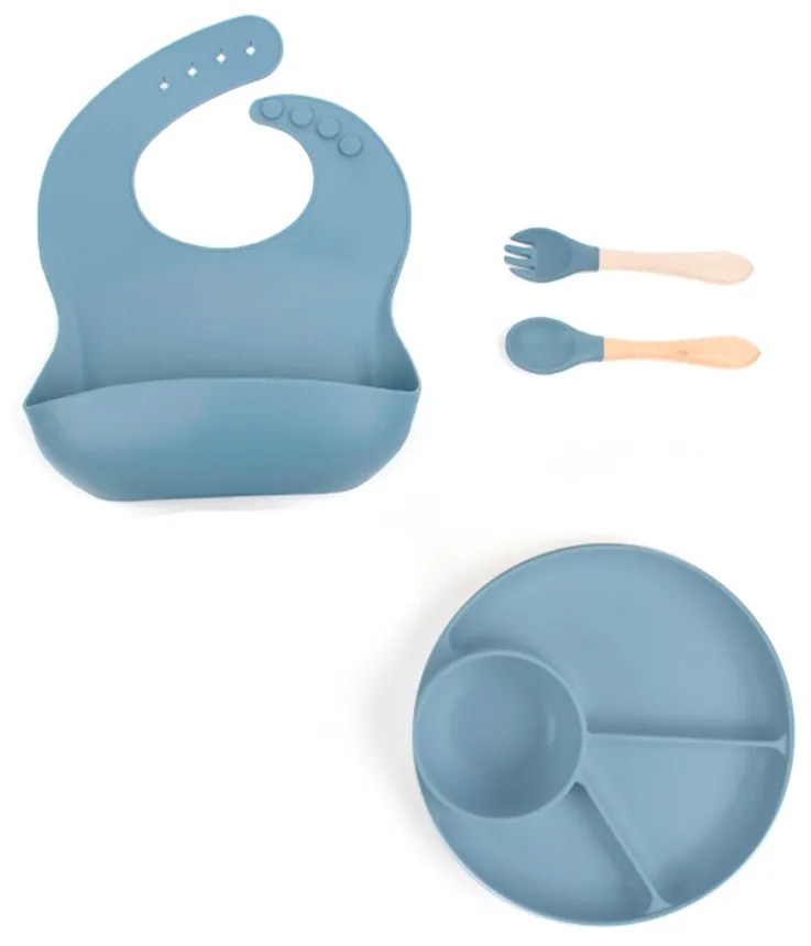 Dětská silikonová jídelní sada PupyHou, 4-dílná Barva: Blue (modrá)