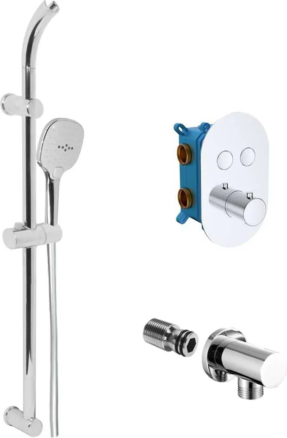 Mereo Mereo, Vanový set s termostatickou podomítkovou tlačítkovou baterií - 2-cestná - oválný kryt, CB60106TB1