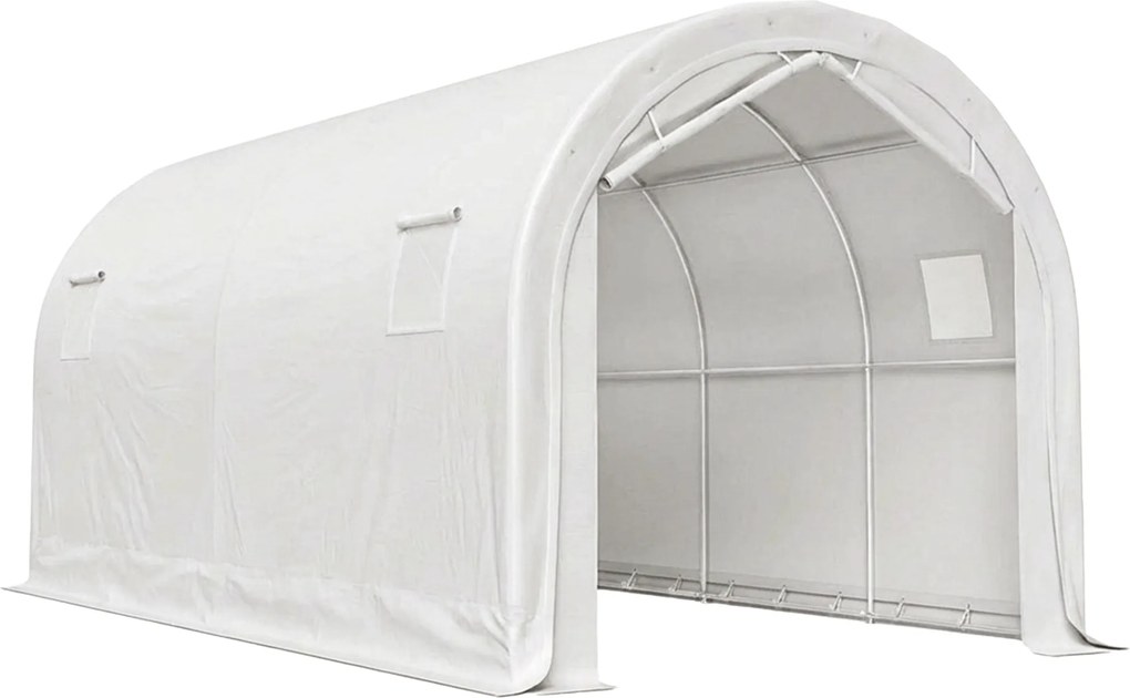 Outsunny venkovní garáž pro auto 3x6 m, vodotěsná, s odolnou PE tkaninou, rám z pozinkovaného kovu, UPF 30+, bílá