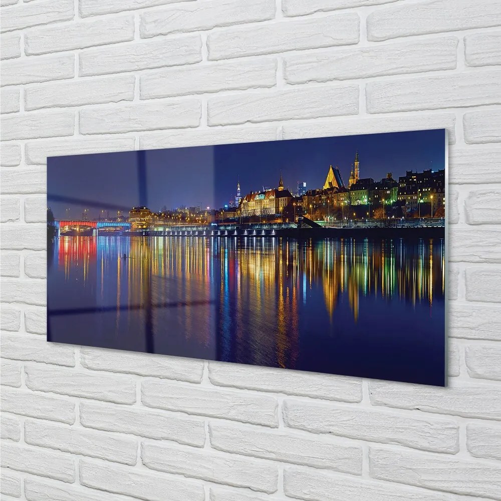 Obraz na skle Varšava město noc řeka most 100x50 cm
