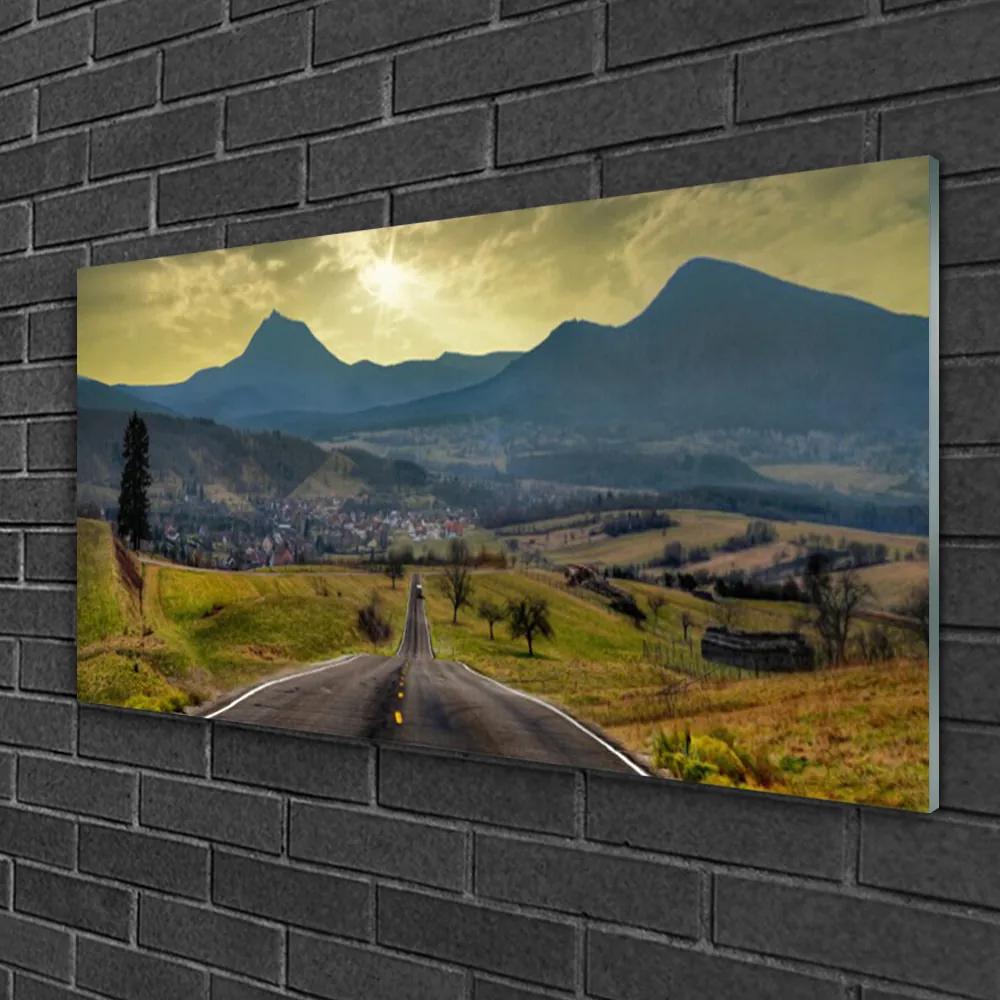 Obraz na skle Cesta Hora Krajina 100x50 cm
