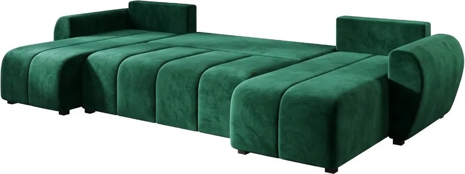Rozkládací oboustranná sedací souprava do U SEVIO 311x145 cm, lahvově zelená + 2 polštářky ZDARMA