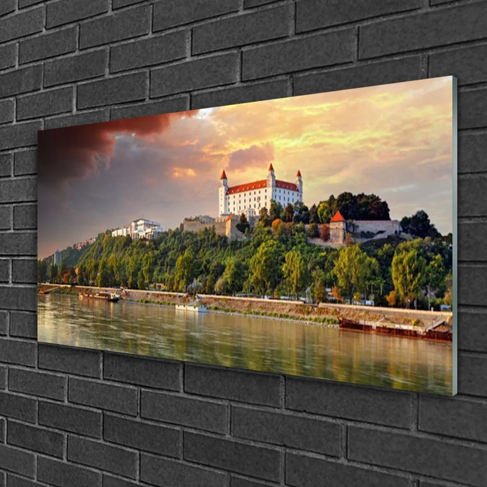 Obraz na skle Město Jezero Krajina 100x50 cm