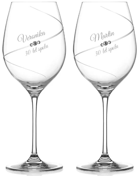 Dekorant Sklenice na červené víno k výročí svatby s kamínky Swarovski 470 ml 2KS VARIANTA 1
