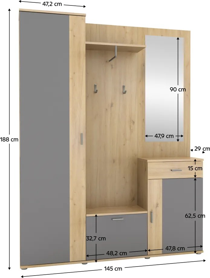 Kondela Předsíň, dub artisan/grafit, AMALIA