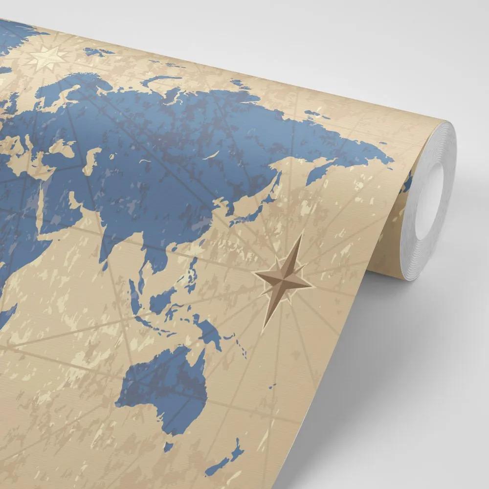 Samolepící tapeta mapa světa s kompasem v retro stylu