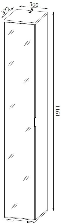 Úzká skříň se zrcadlem Prego, 30 cm, bílá