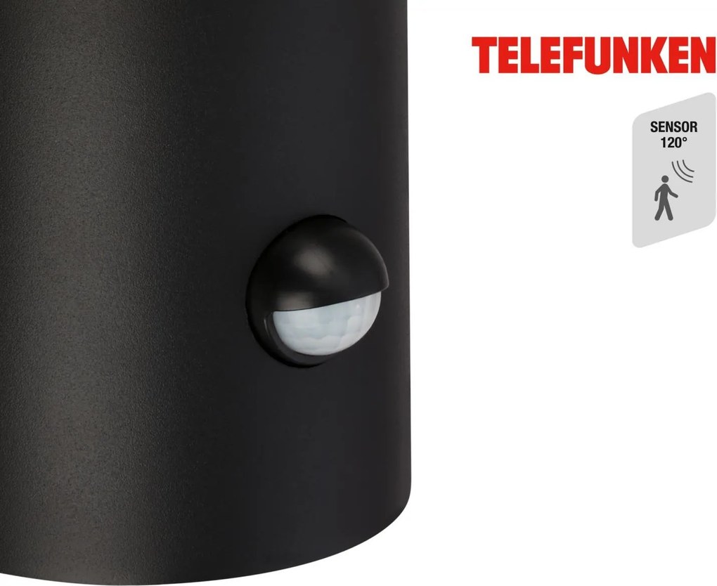 TF 322305TF TELEFUNKEN venkovní nástěnné svítidlo, pohybové čidlo, ochrana proti stříkající vodě, difuzor, černé - BRILONER