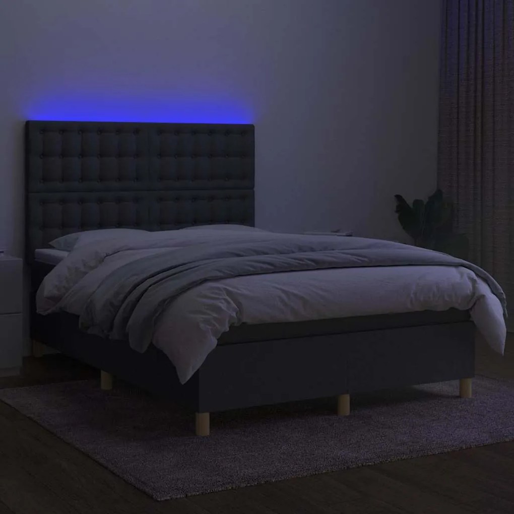 Box spring postel s matrací a LED tmavě šedá 140x200 cm textil 3135758