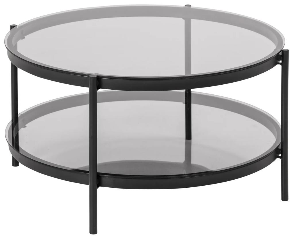 Kulatý konferenční stolek se skleněnou deskou a policí 79 cm Černý MEVI