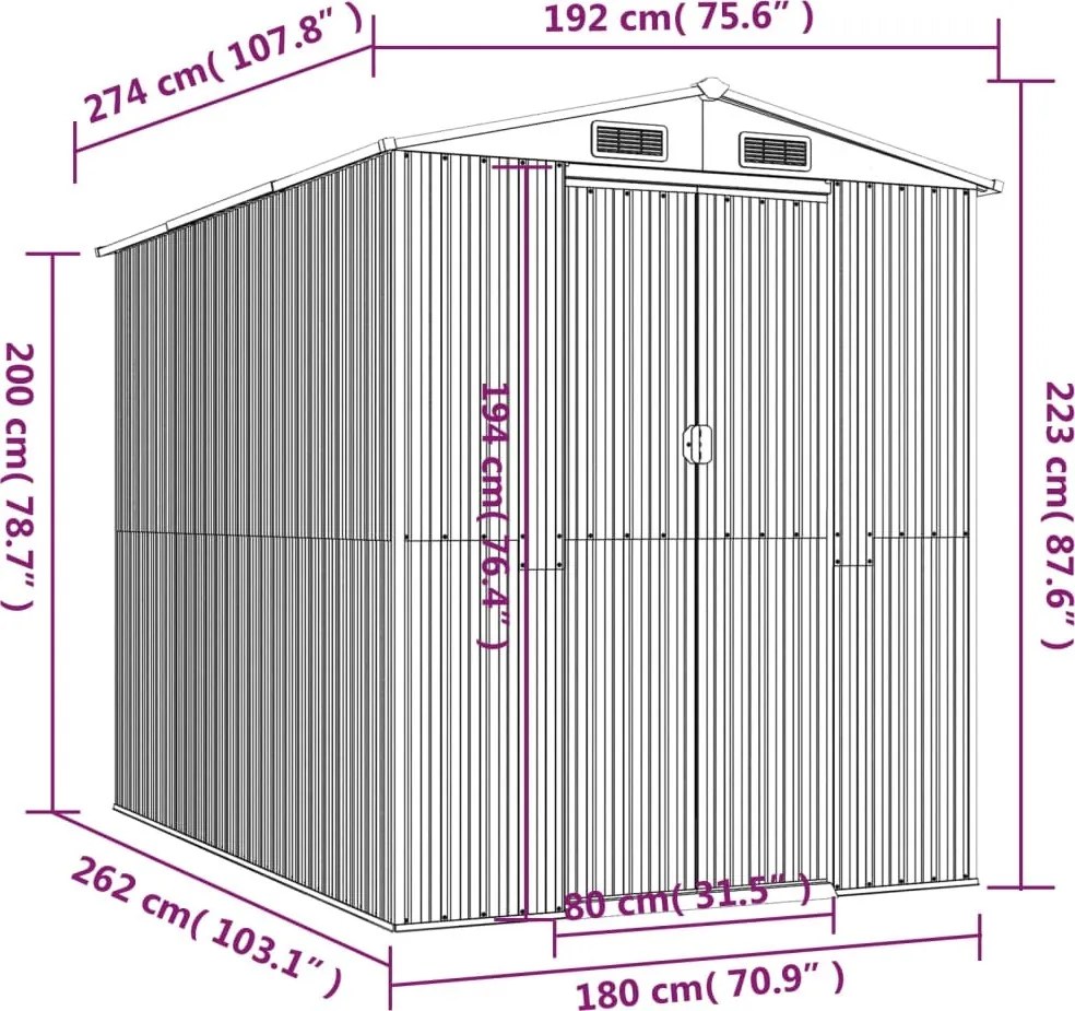 vidaXL Zahradní kůlna 192 x 274 x 223 cm pozinkovaná ocel [3147472] Barva: tmavě hnědá