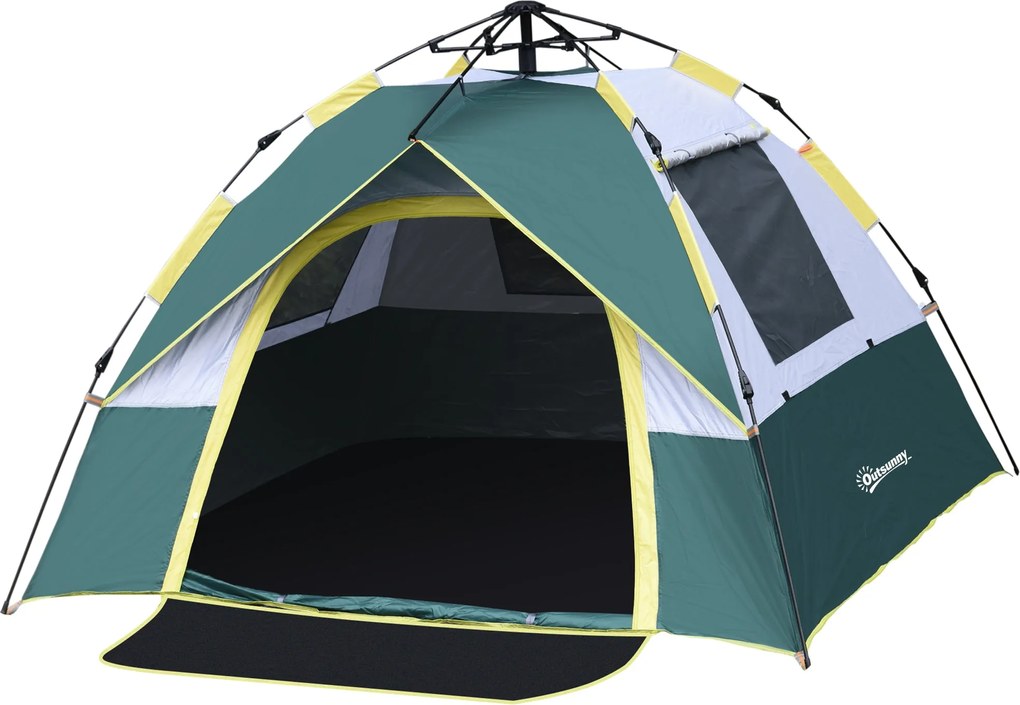 Outsunny Stan pro 3 osoby - Samonat desplející se kopulovitý stan s oknem, taškou na přenášení, háčky, podložkou a vodním sloupcem 1000 mm pro kempová