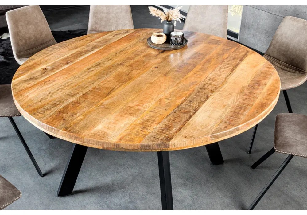 Massive home | Kulatý jídelní stůl IRON CRAFT 145 CM přírodní masiv mango