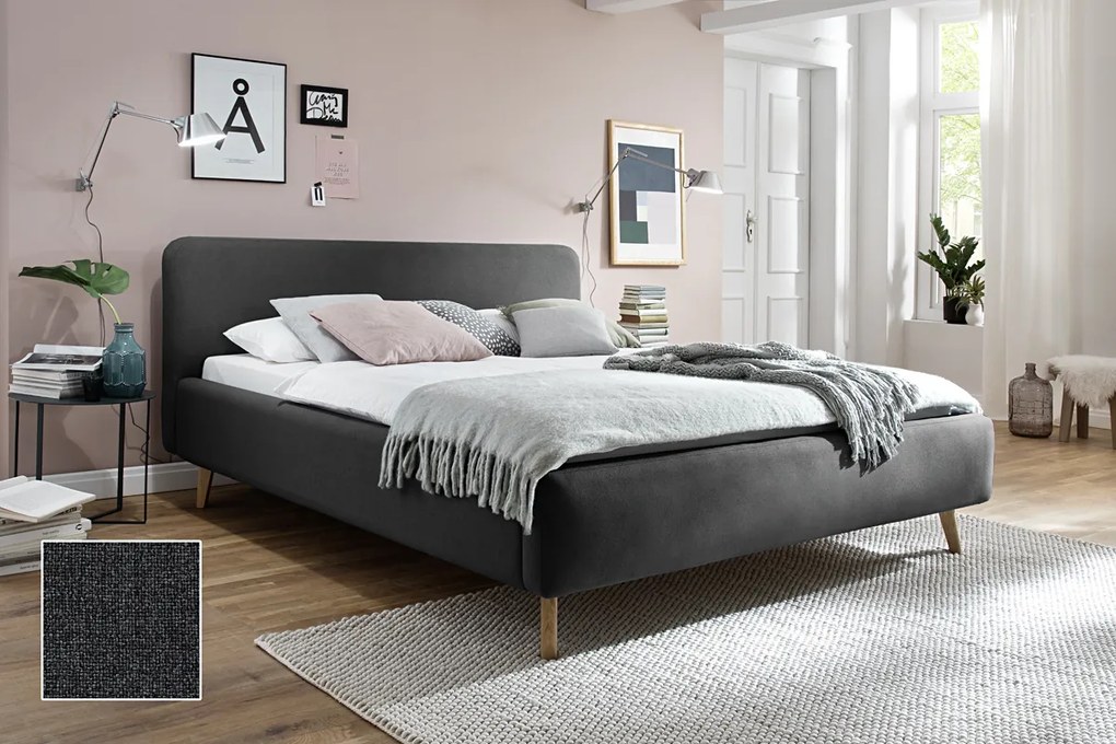 Čalouněná postel Mattis 180 x 200 cm - antracitová - dub