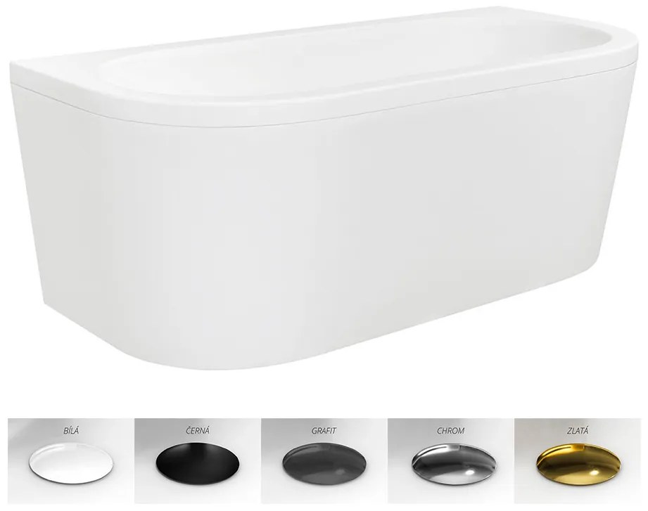 Besco Volně stojící vana ze sanitárního kompozitu Volya CC/BP 150x75, bez přepadu Rozměry (cm): 150x75, Typ a barva výpustě: Alcaplast Click-Clack s horním čištěním, grafit