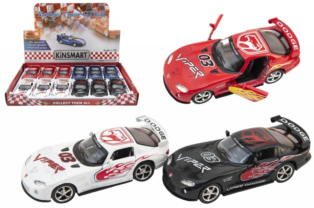 Auto Kinsmart Dodge Viper GTS-R 1:36 12,5cm kov/plast 4 barvy na zpětné natažení (1 ks)