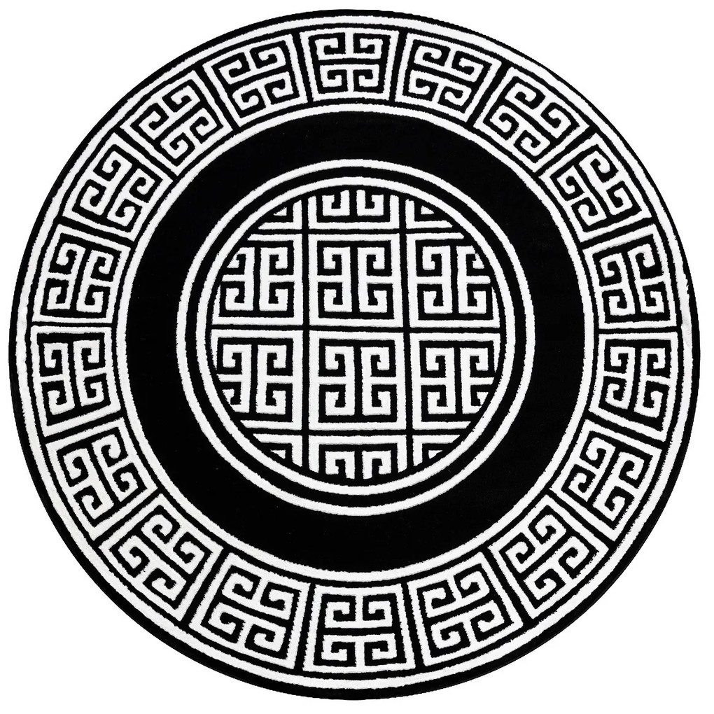 Dywany Łuszczów, Kusový koberec Gloss 6776 85 greek black/ivory kruh, 200x200 (průměr) kruh, černobílá, chodba / předsíň
