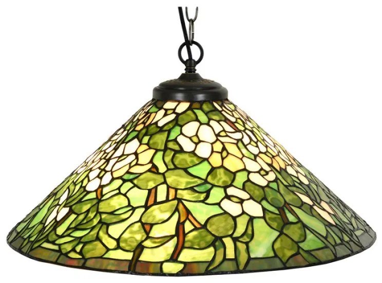 Závěsné světlo Tiffany Hendrika zelené s florálním motivem – 50 cm