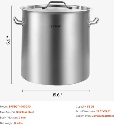 50,2 l Nerezový hrnec na vaření Kuchyňská omáčka hrnec s poklicí