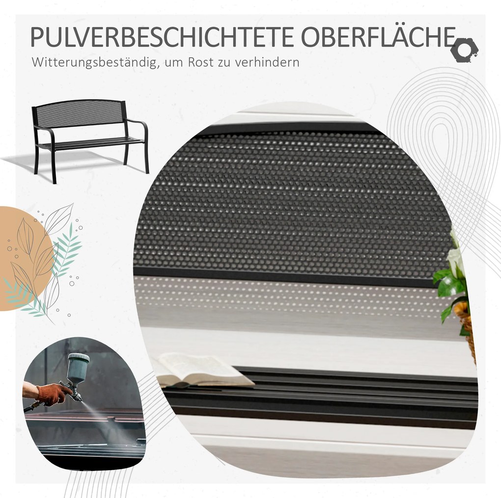 Outsunny Zahradní lavička parková 2místná zahradní ocelová černá Š127 x D60 x V87cm