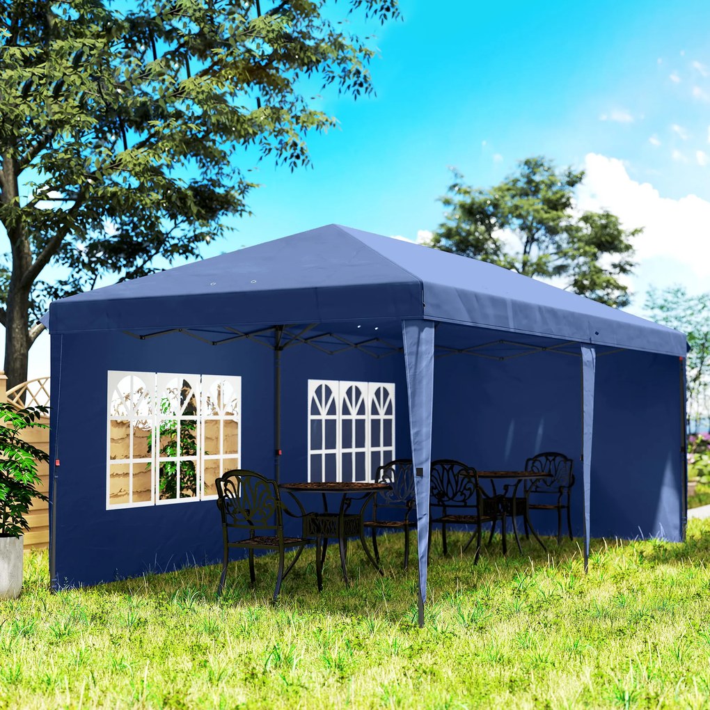 Outsunny skládací pavilon 6x3 m, pop-up s 4 odnímatelnými bočními stěnami, zahradní pavilon se 2 okny a přepravní taškou, modrý