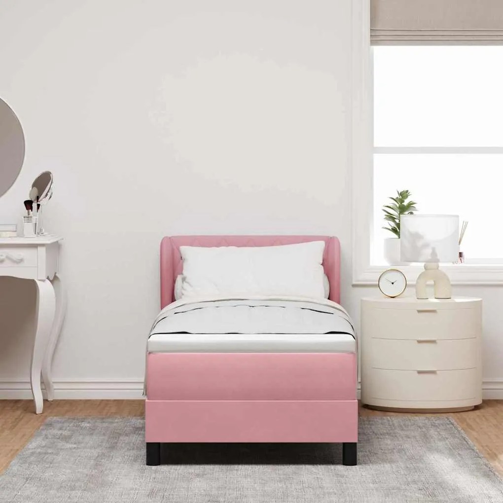 Postel s boxspringem s čelo Růžová 80 x 200 cm samet 3340309