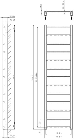 Sapho - Koupelnový radiátor METRO LIGHT 323W/230V 40x150 cm lesklý chrom