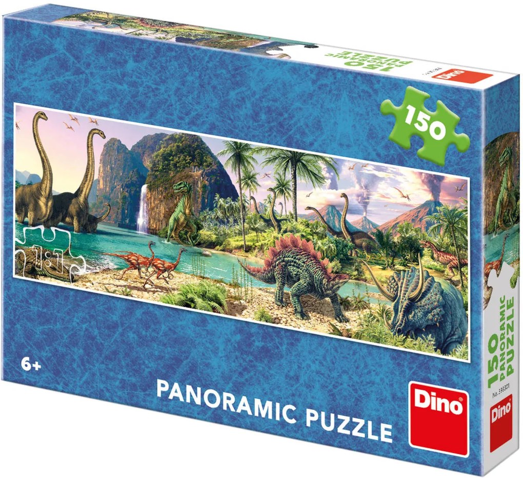 DINO Puzzle panoramatické 150 dílků Dinosauři u jezera 66x23cm skládačka dn393301