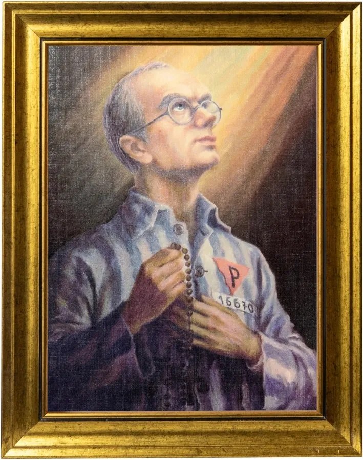 Svatý Maximilián Kolbe Náboženský Obraz Ve Zlatém Zdobeném Rámu 30X40