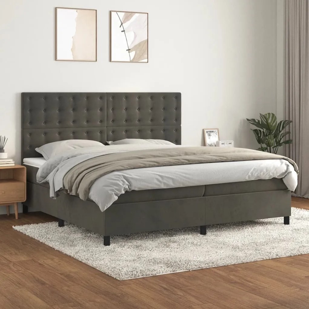Box spring postel s matrací tmavě šedá 200x200 cm samet 3143284