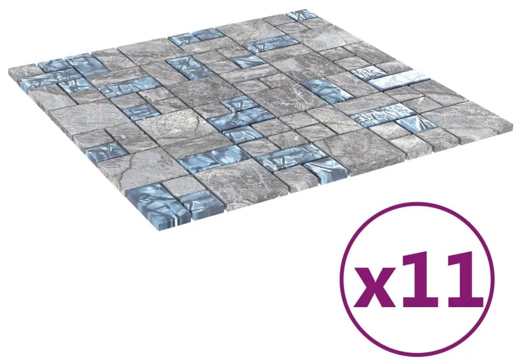 vidaXL Mozaikové dlaždice 11 ks šedé a modré 30 x 30 cm sklo