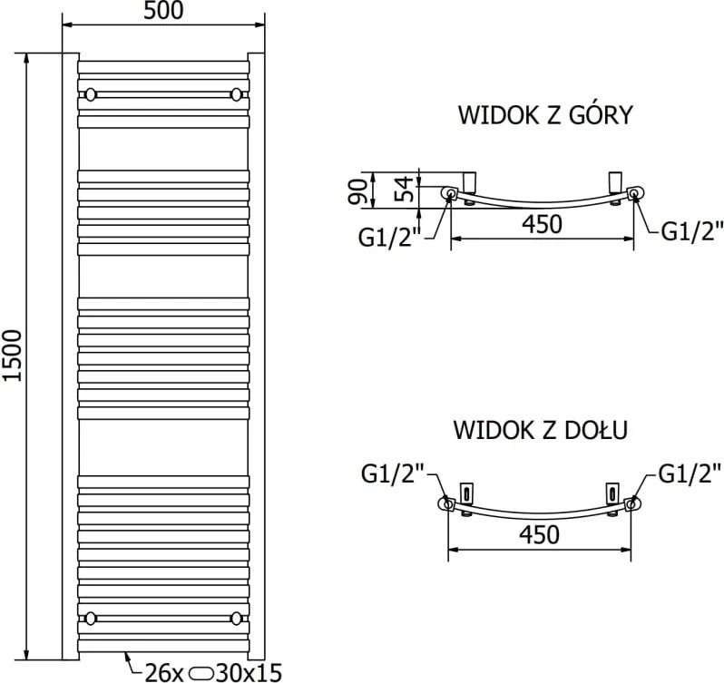 Mexen Helios koupelnový radiátor 1500 x 500 mm, 676 W, černý - W103-1500-500-00-70