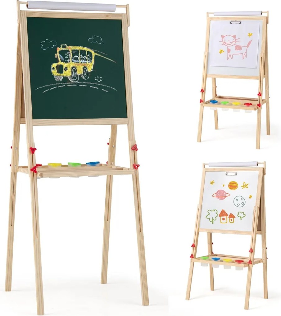 Costway 3 v 1 Dětská tabule s magnetickou tabulí a papírová role