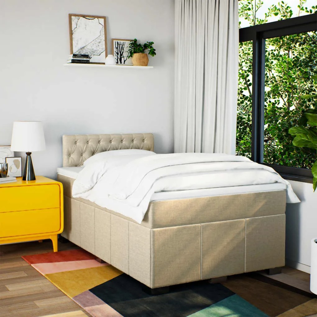Box spring postel s matrací krémová 120x190 cm textil 3289319
