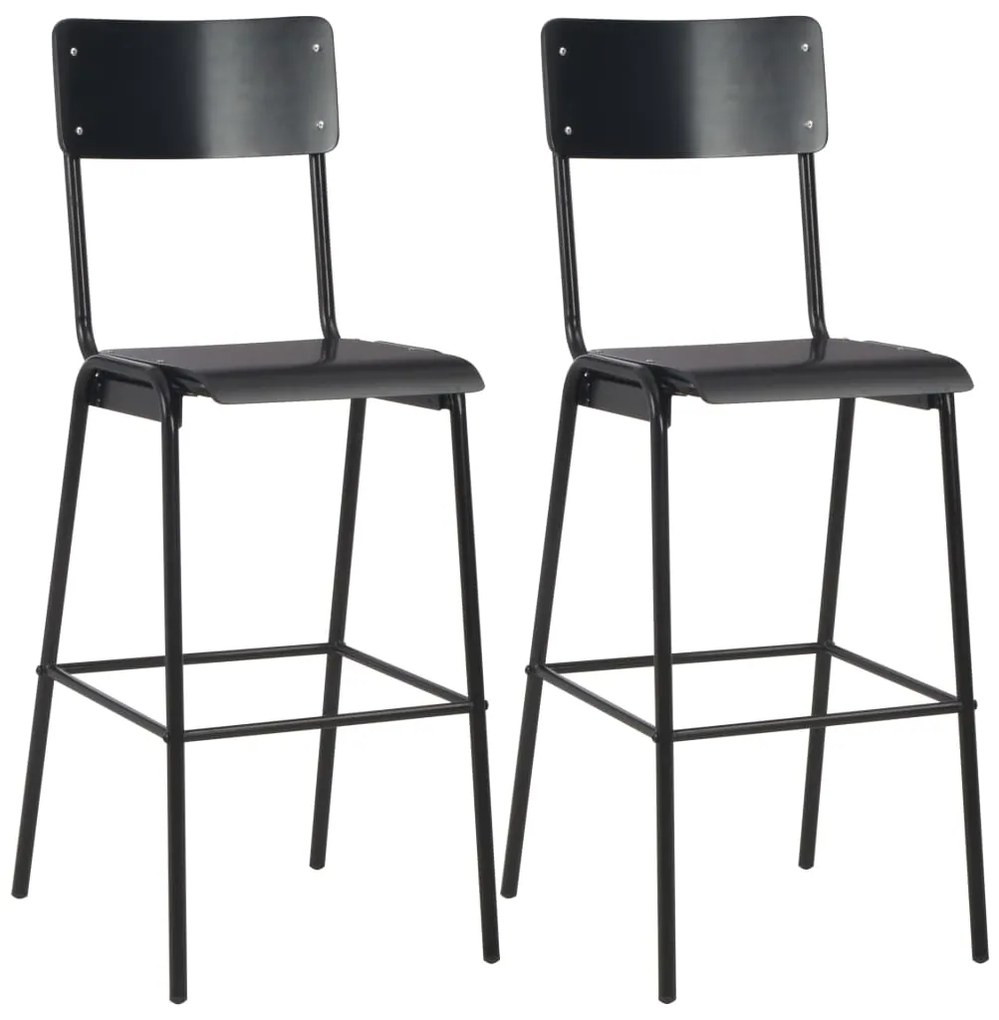 Barové židle 2 ks - masivní překližka a ocel | černé
