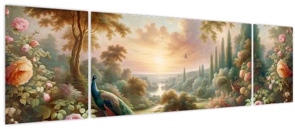 Obraz - Pávi v zahradě (170x50 cm)