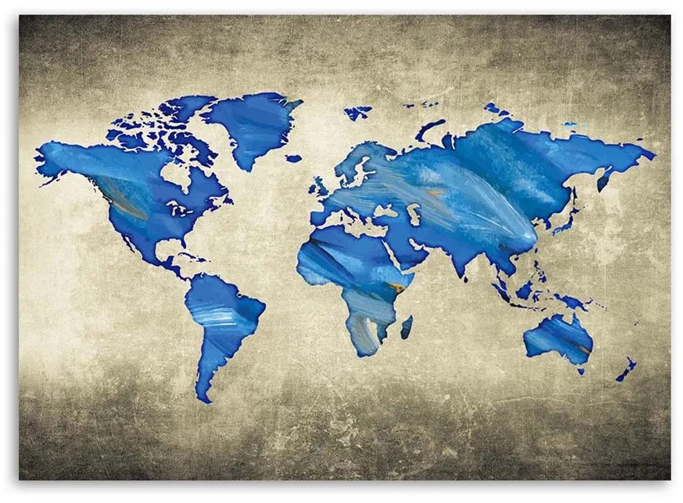 Gario Obraz na plátně Modrá mapa světa Rozměry: 60 x 40 cm