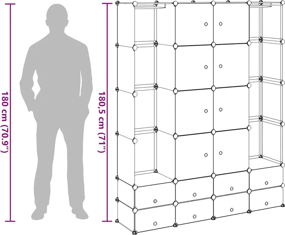 vidaXL Marketos Modulární skříň s 18 přihrádkami černobílá 37 x 146 x 180,5 cm