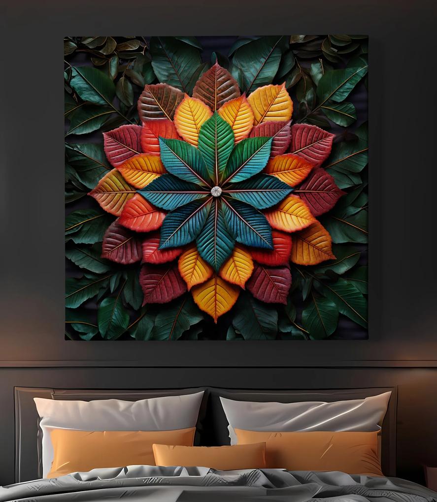 Obraz na plátně - Mandala barevné listy FeelHappy.cz Velikost obrazu: 60 x 60 cm