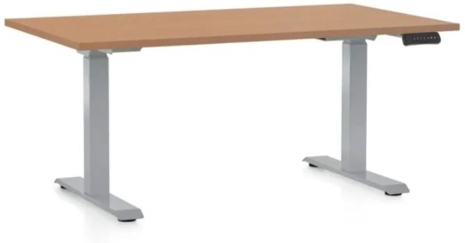 Výškově nastavitelný stůl OfficeTech D, 140 x 80 cm - šedá podnož Barva: Ořech