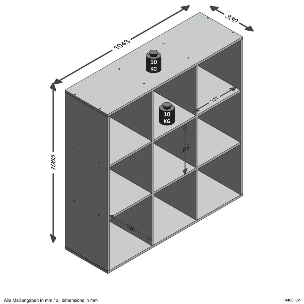 FMD Volně stojící police se 9 přihrádkami dub