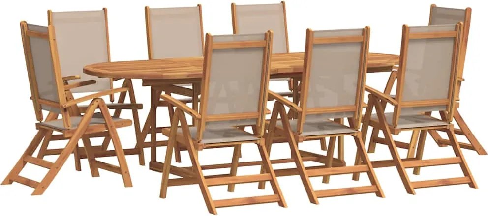 9dílný zahradní jídelní set masivní akáciové dřevo a textilen 3279319